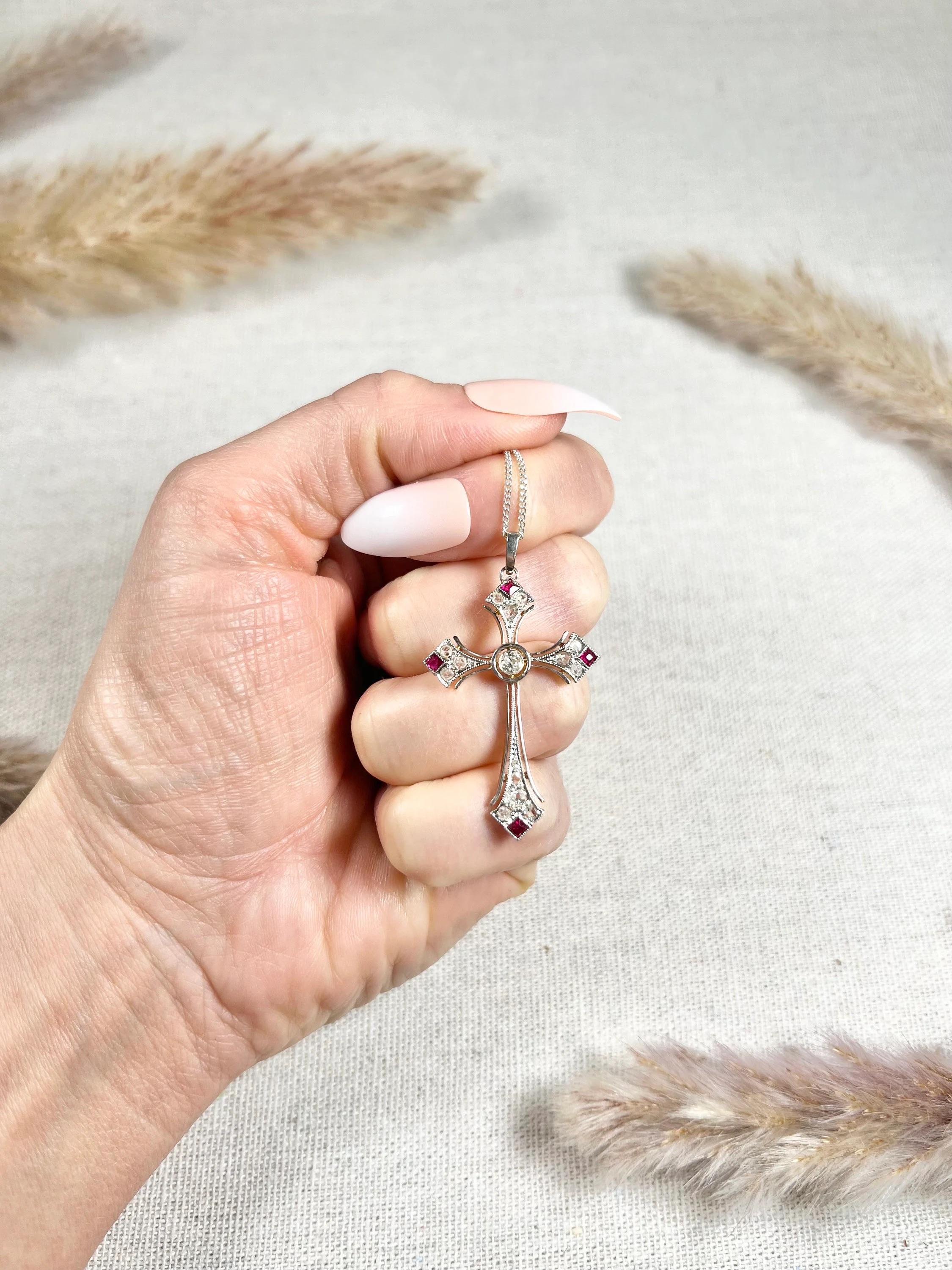 Antique 18ct Gold and Platinum, Edwardian Ruby Diamond Cross Pendant ...