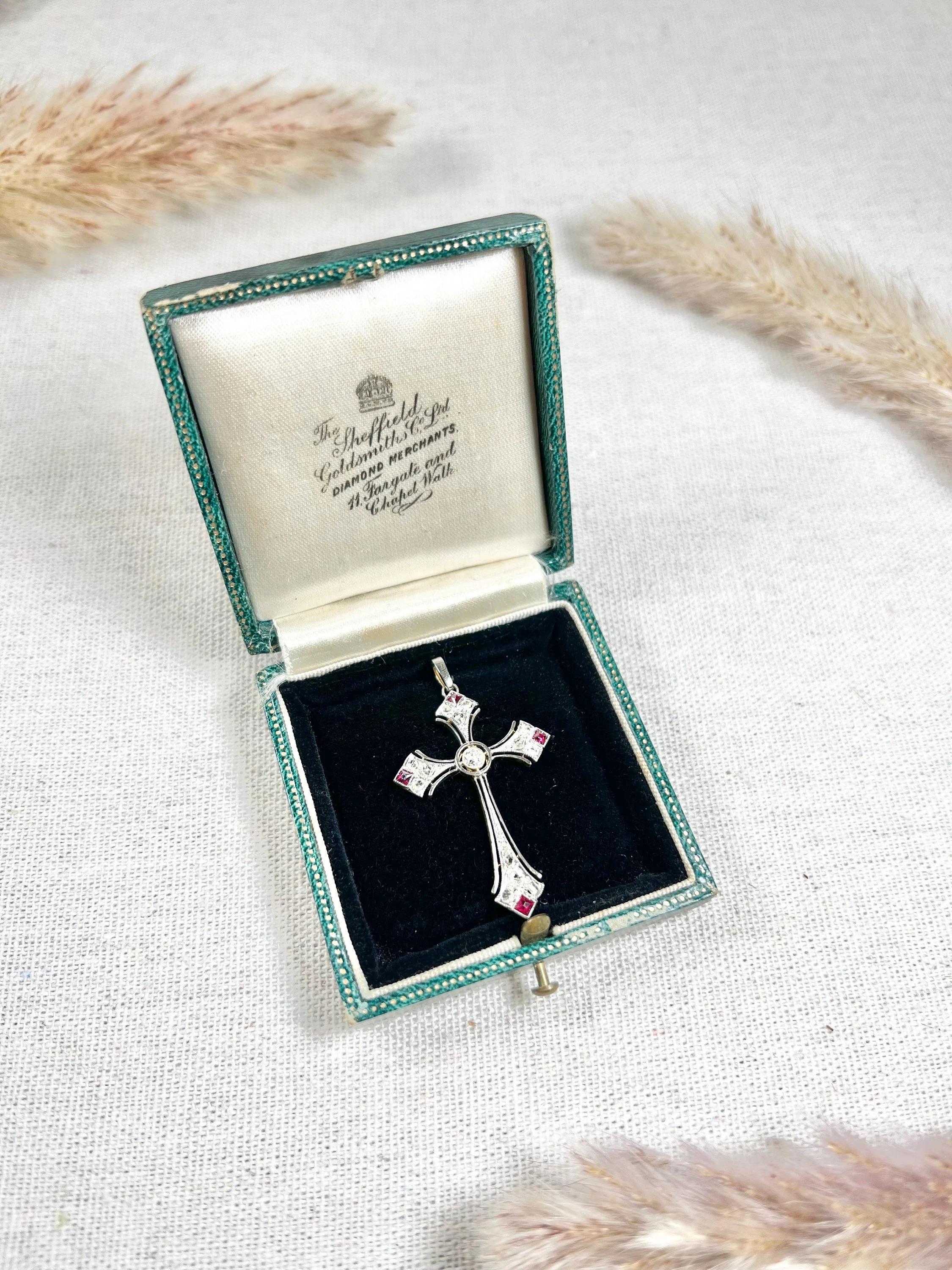 Antique 18ct Gold and Platinum, Edwardian Ruby Diamond Cross Pendant ...
