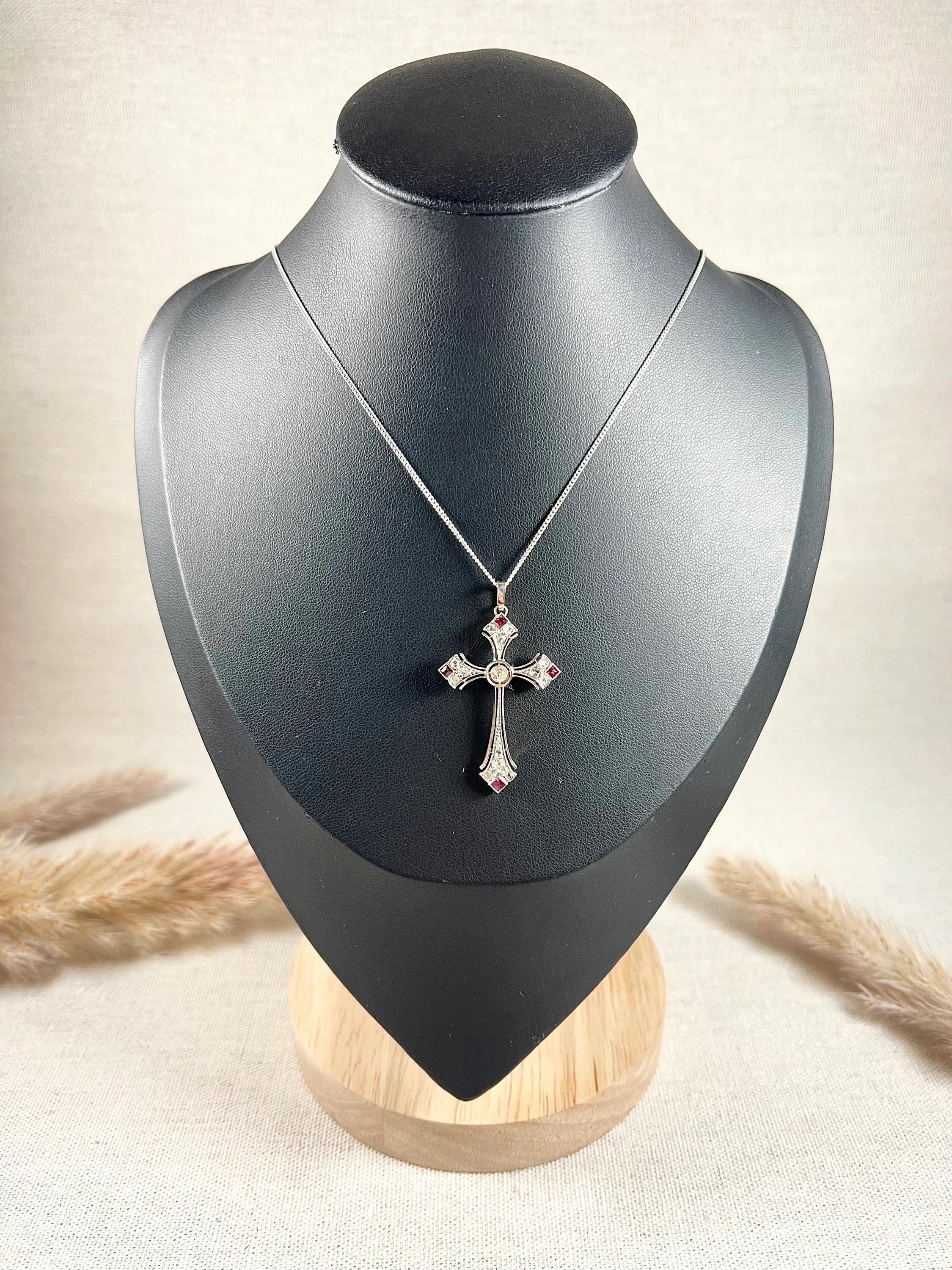 Antique 18ct Gold and Platinum, Edwardian Ruby Diamond Cross Pendant ...
