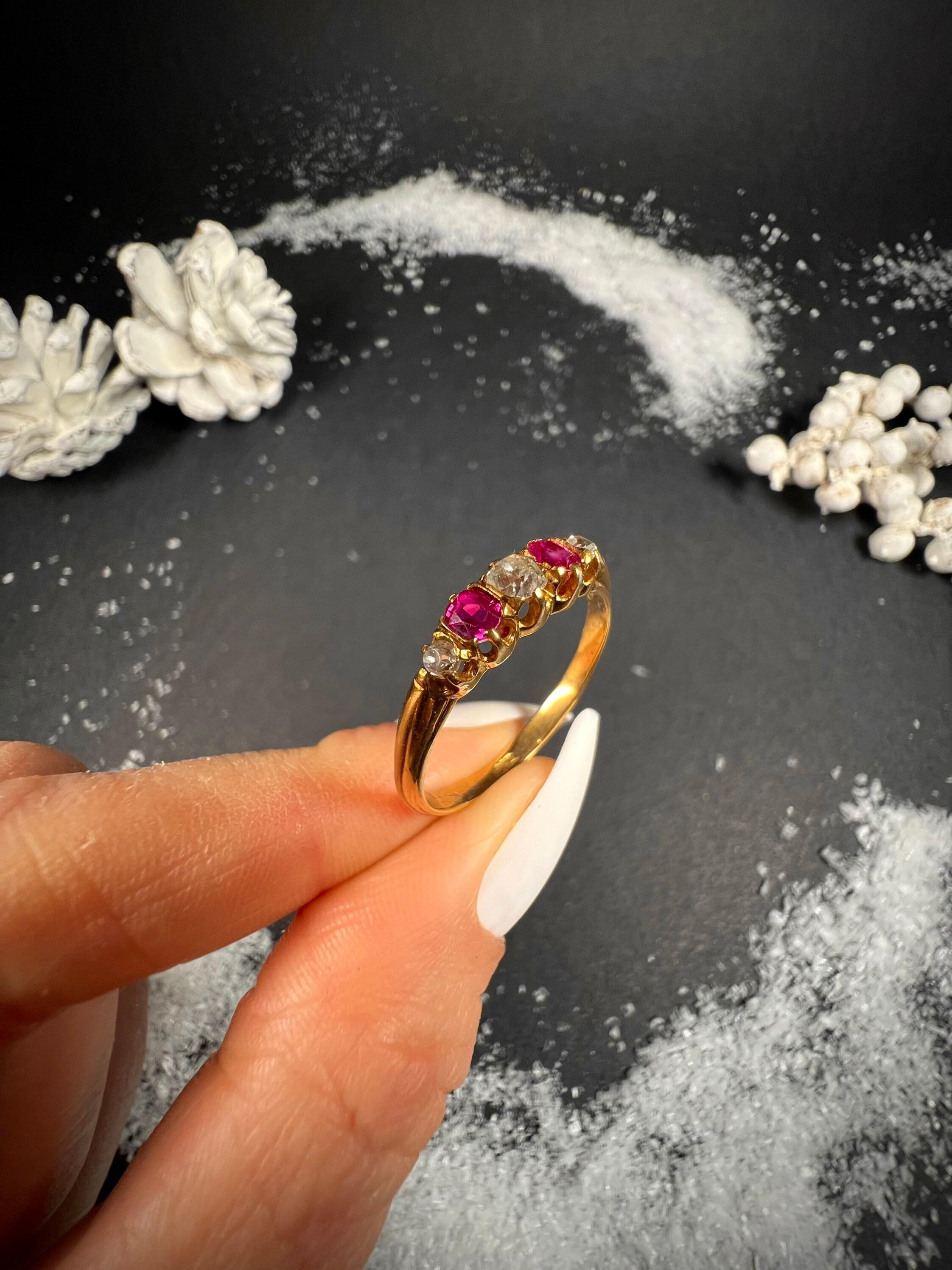 Antique 18ct Gold Victorian Ruby and Diamond Five Stone Ring For Sale ...