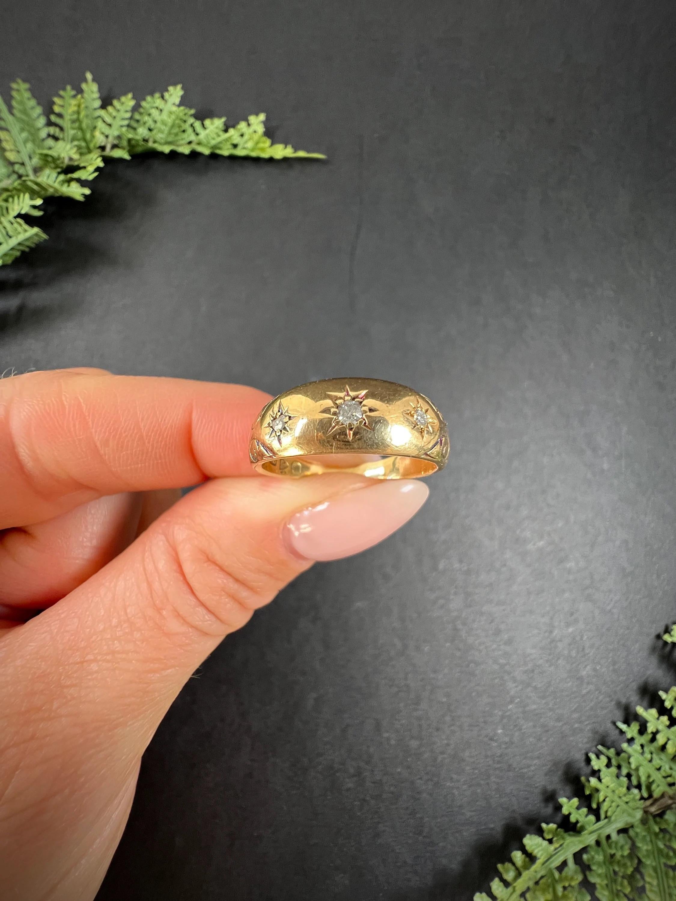 Antique 18ct Yellow Gold Chester Marked 1915 Star Set Diamond Three ...
