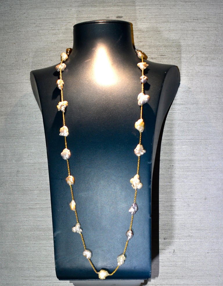 18 Karat and Natural Large Fresh Water Pearl Long Strand, English ...
