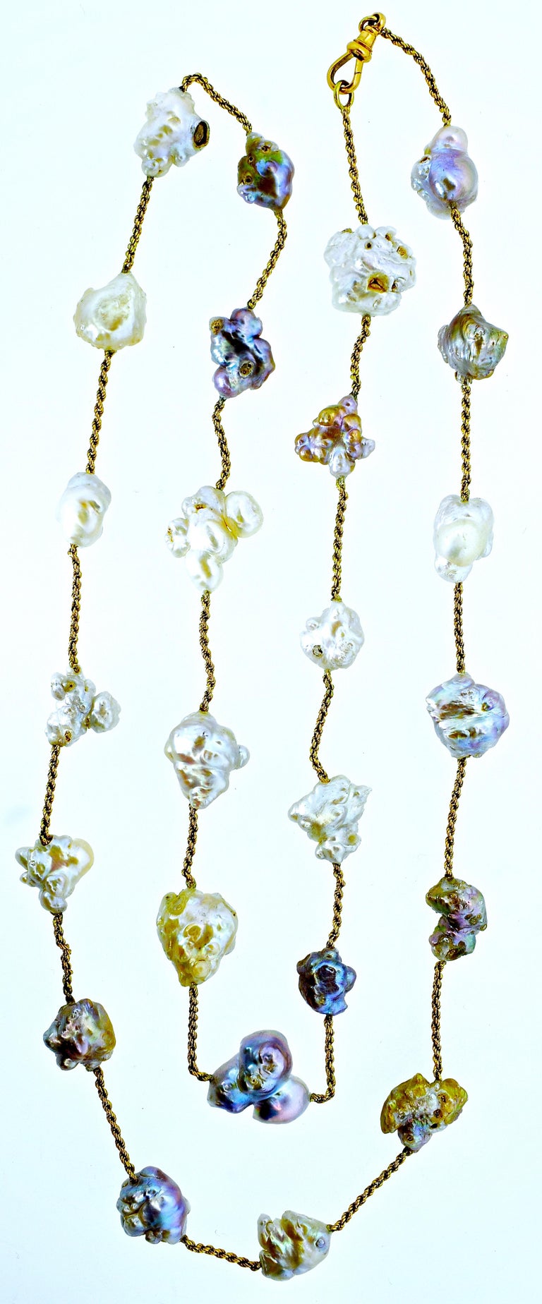 18 Karat and Natural Large Fresh Water Pearl Long Strand, English ...