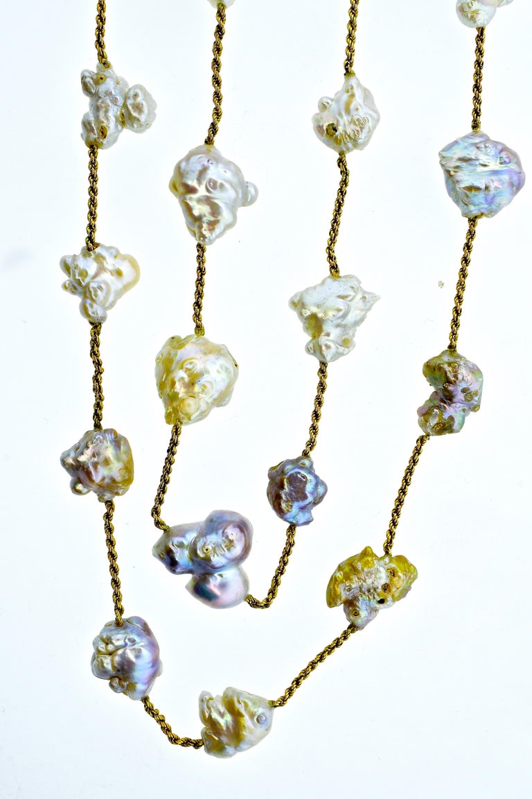 18 Karat and Natural Large Fresh Water Pearl Long Strand, English ...