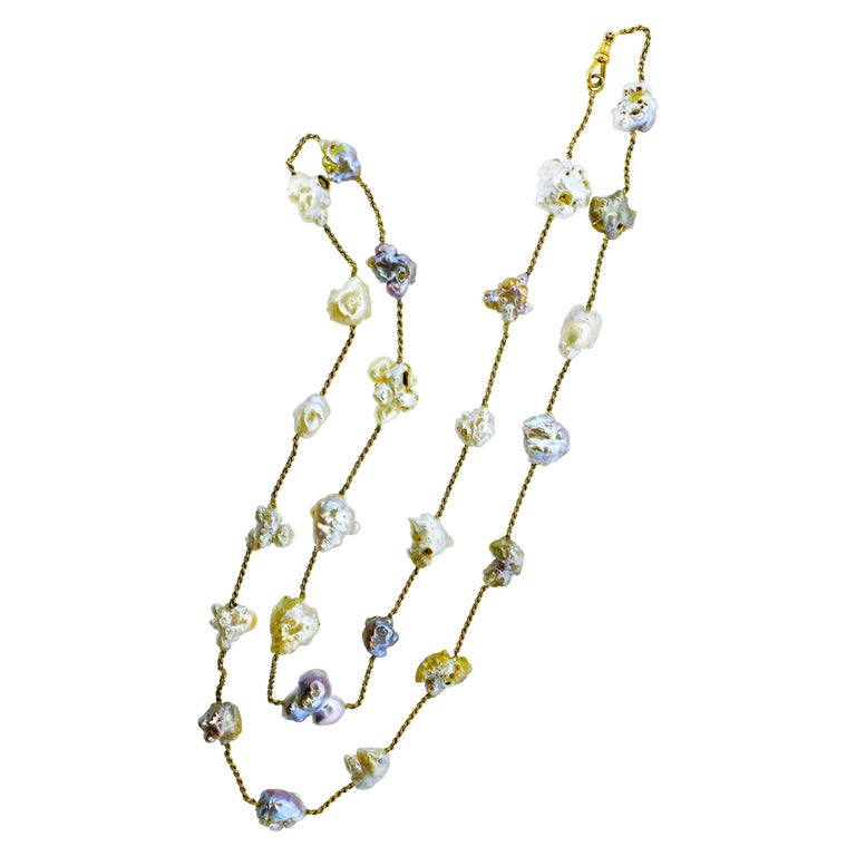 18 Karat and Natural Large Fresh Water Pearl Long Strand, English ...