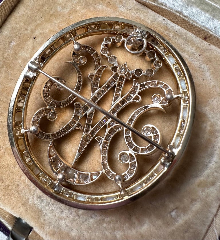 Antique 18k Diamond and Pearl Monogram "Av" or "Mw" Pendant Brooch For ...