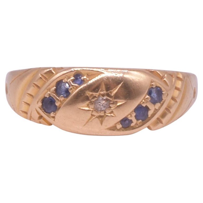 Antique 18K Diamond and Sapphire Gypsy Ring C1900 at 1stDibs