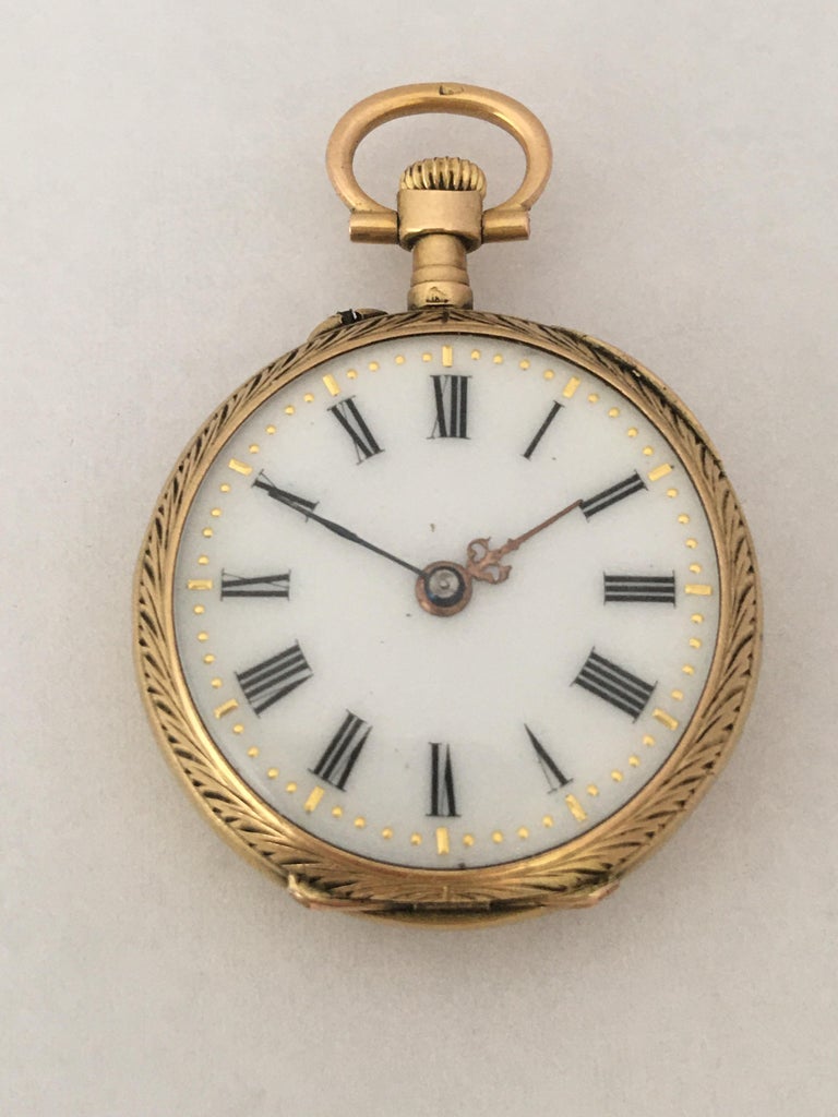 18 Karat Gold and Diamonds with Touched of Purple Enamel Fob / Pocket ...
