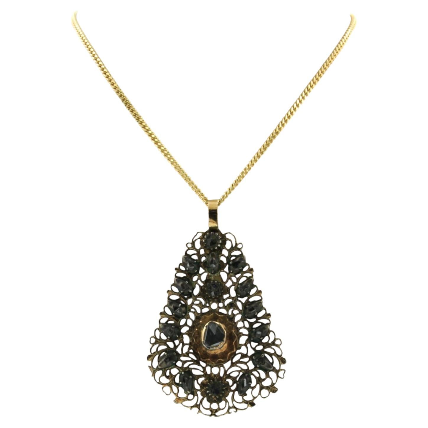 Antique 18k Gold and Silver Necklace with Rose Cut Diamonds, 1880 For ...