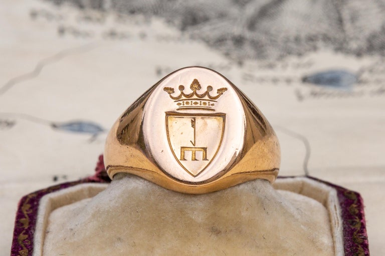 Antique 18k Gold Coat of Arms Chevalière Signet Ring Polish Eastern ...