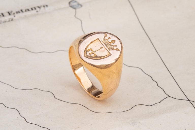 Antique 18k Gold Coat of Arms Chevalière Signet Ring Polish Eastern ...