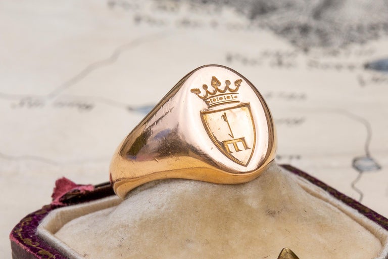 Antique 18k Gold Coat of Arms Chevalière Signet Ring Polish Eastern ...