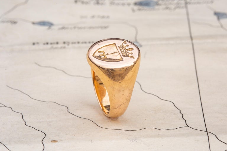 Antique 18k Gold Coat of Arms Chevalière Signet Ring Polish Eastern ...