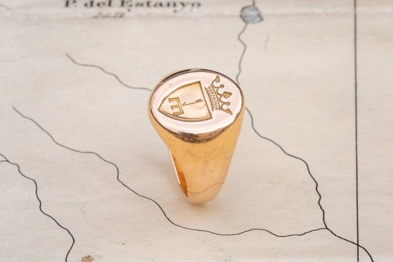 Antique 18k Gold Coat of Arms Chevalière Signet Ring Polish Eastern ...