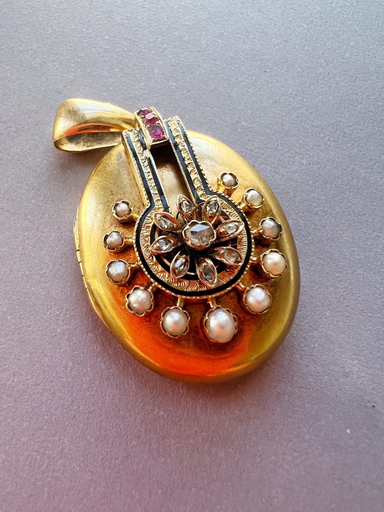 Antique 18k Gold Diamond Ruby Turning Flower Photo Locket Pendant For ...