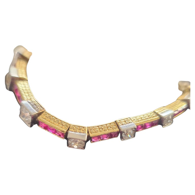 Antique 18k Gold Edwerdian Ruby Diamond Braclet For Sale at 1stDibs