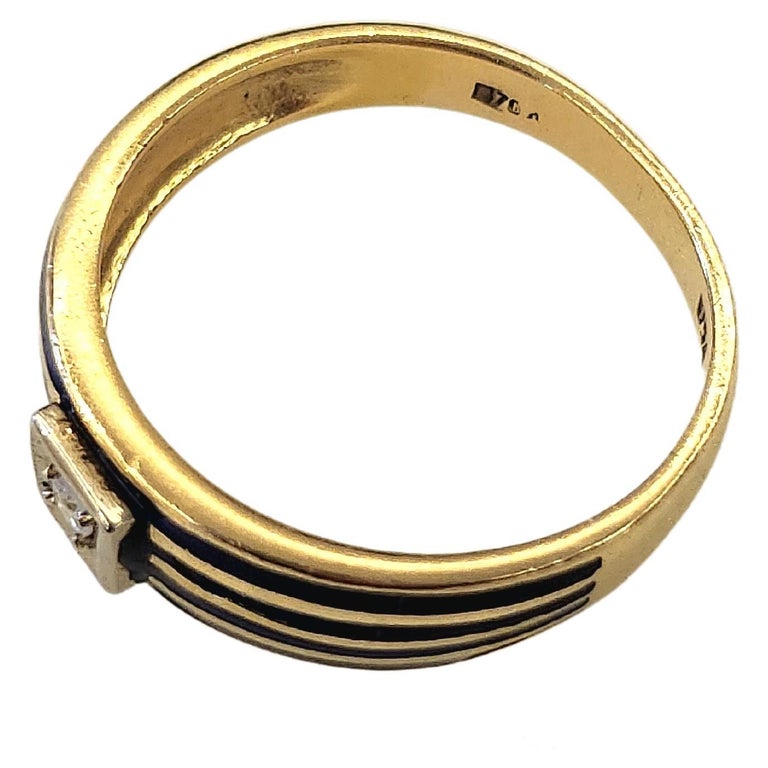 Antique 18k Gold Enamel and Diamond Ring For Sale at 1stDibs