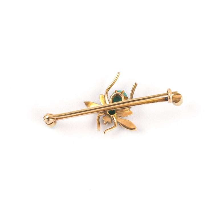 18 Karat Gold Insect Bug Pin, Set with Turquoise Pearls Rubies, circa ...