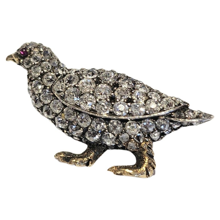 Antique 18k Gold Old Mine Cut Diamond Bird Brooch For Sale at 1stDibs