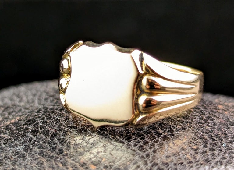 Antique 18k Gold Signet Ring, Pinky Ring, Shield Shaped, Victorian For ...