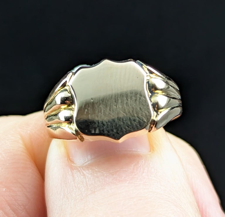 Antique 18k Gold Signet Ring, Pinky Ring, Shield Shaped, Victorian For ...
