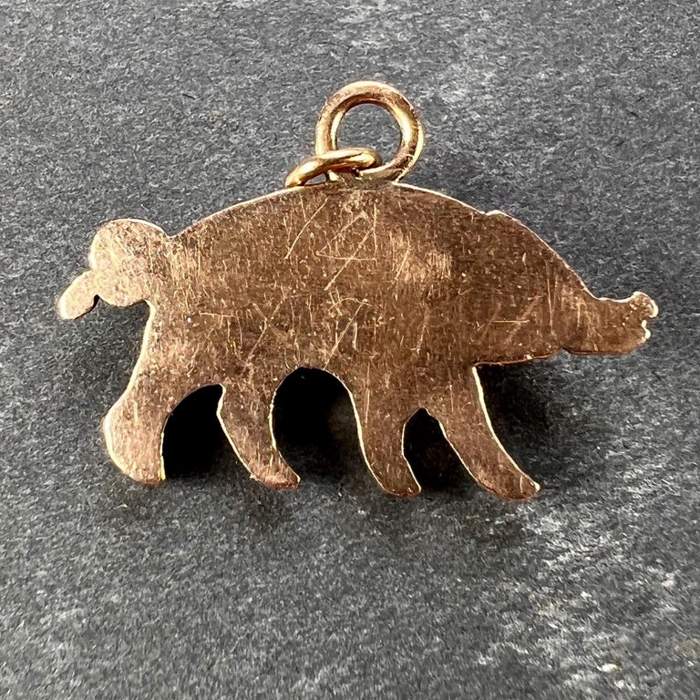 Antique 18K Rose Gold Silver Ruby Diamond Pig Charm Pendant For Sale at ...