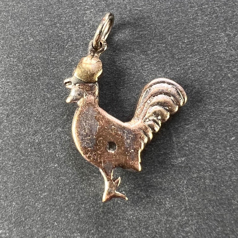 Antique 18K Rose Gold Silver Ruby Diamond Rooster Charm Pendant For ...