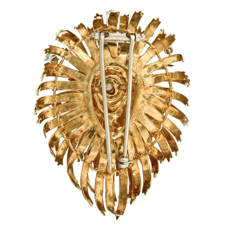 18 Karat TT Gold 3.29ct Old Cut Diamond En Tremblant Etched Acorn ...