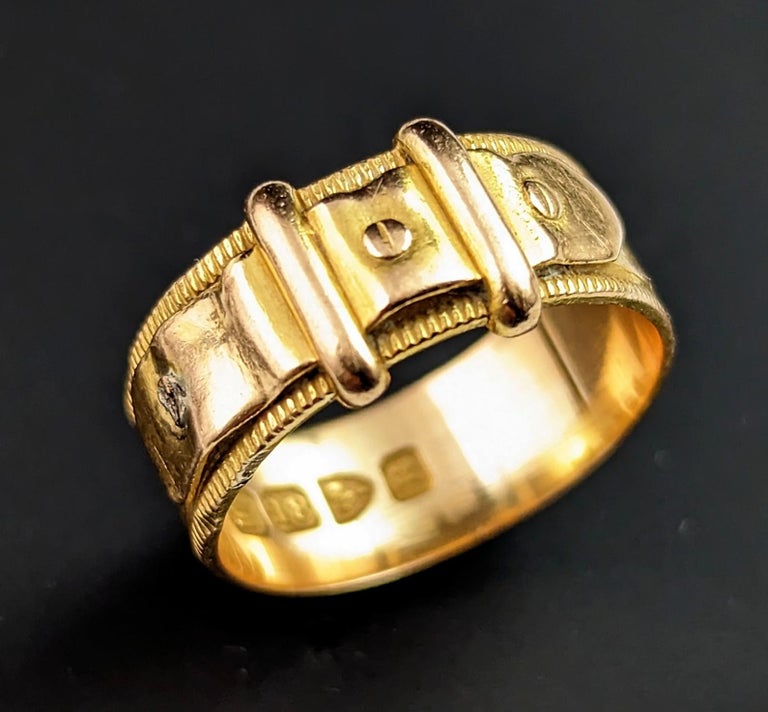 Antique 18k yellow gold buckle ring, chunky band at 1stDibs