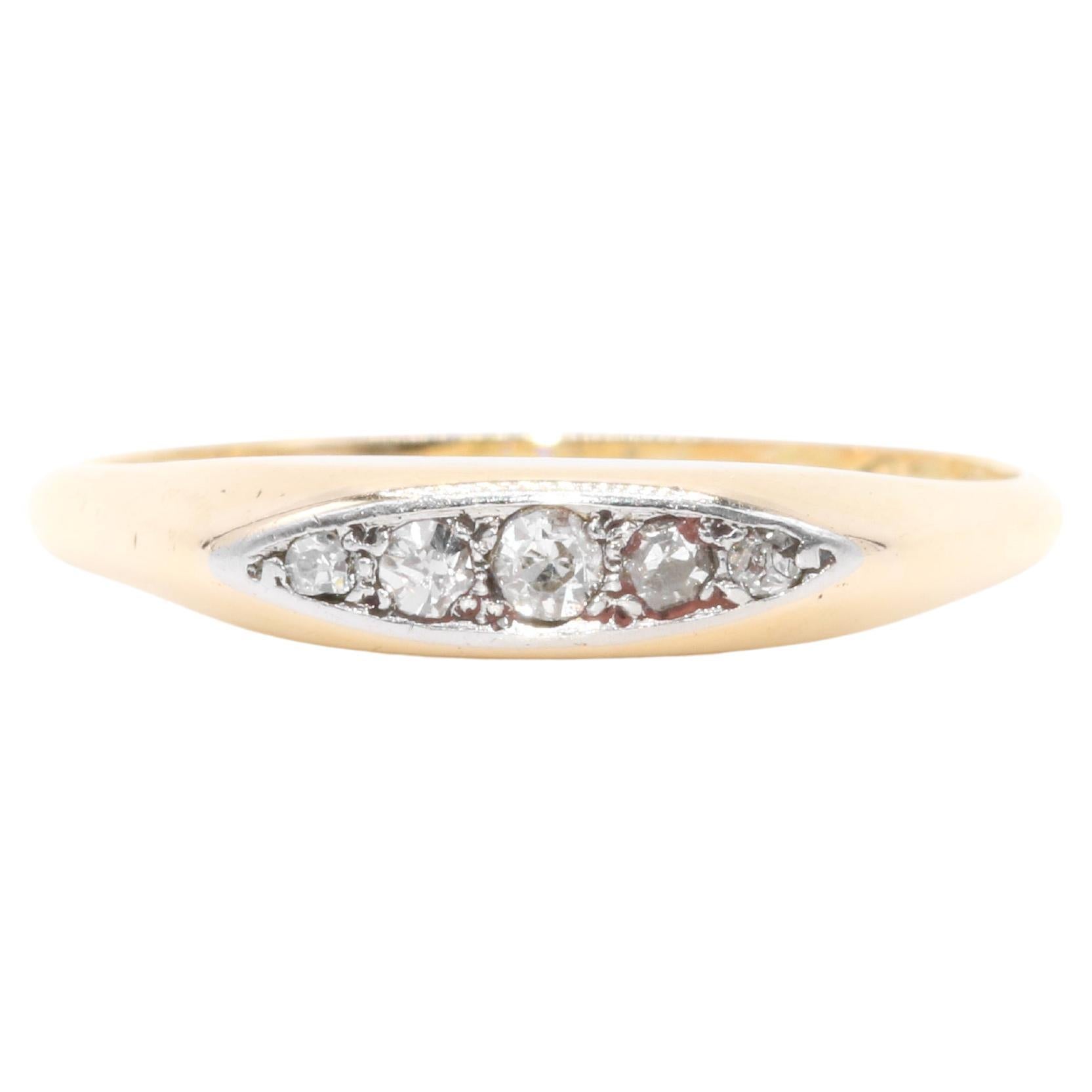 Antique Victorian 18K Yellow Gold Old Mine Cut Diamond Five Stone Ring ...