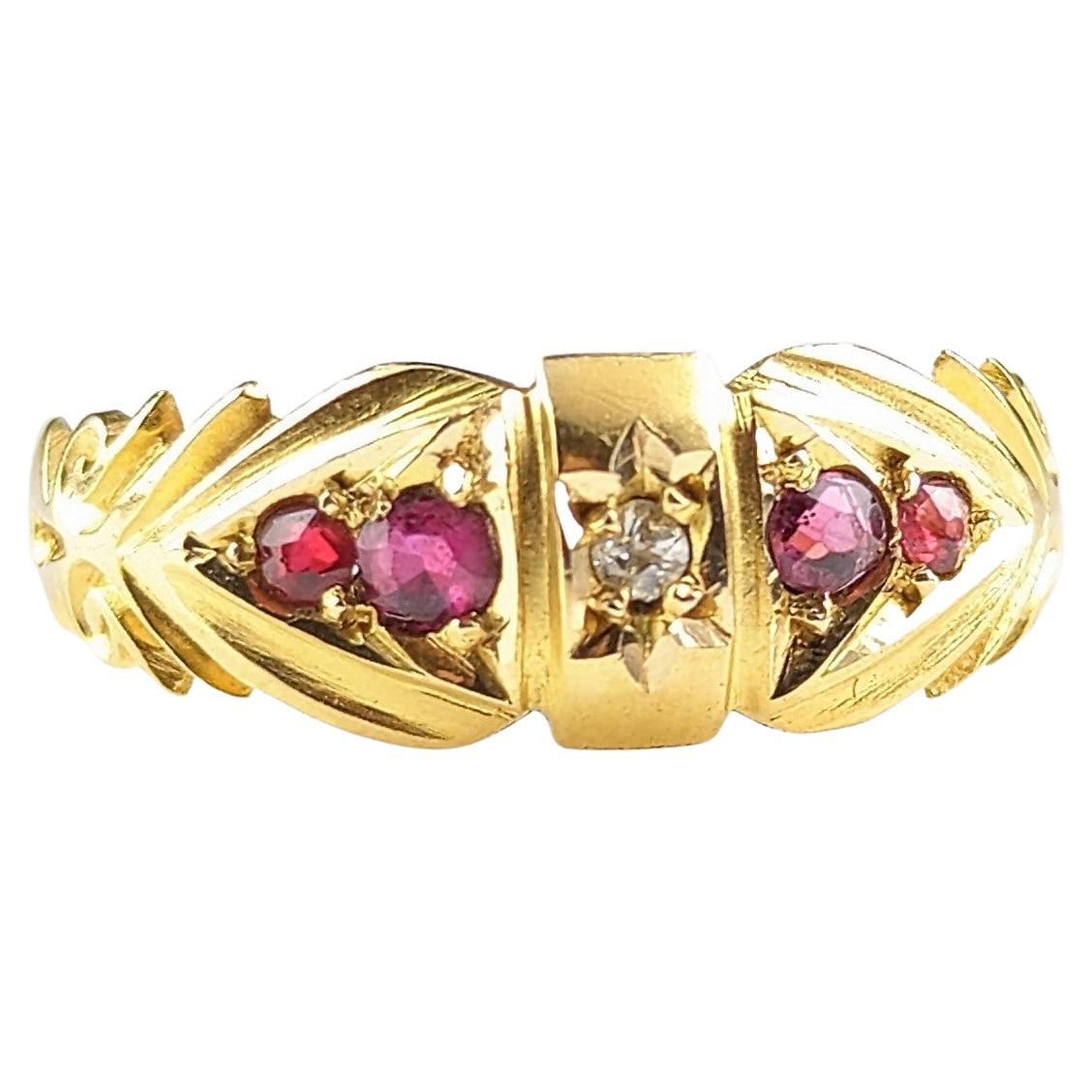 Antique Edwardian French 18 Karat Gold Diamond and Ruby Three-Stone ...
