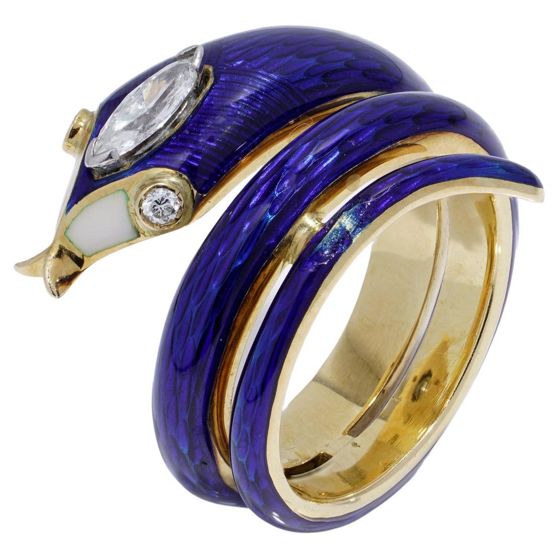 Antique 18kt yellow gold and enamel snake ring For Sale at 1stDibs