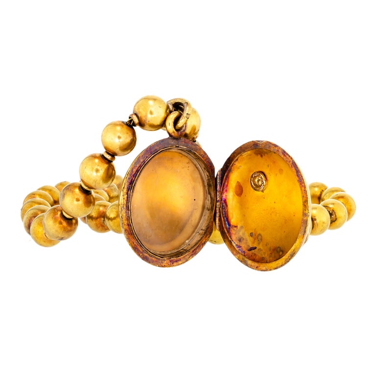 Antique 18Kt Yellow Gold Ball and Locket Necklace For Sale at 1stDibs