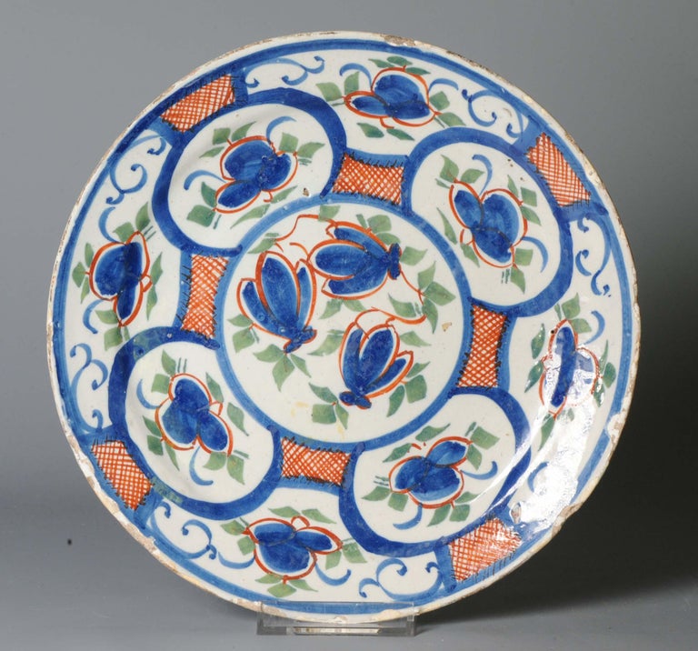 Antique 18th C "De Peauw" Delftware Dutch Delft Plate Interesting Mark ...