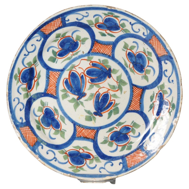 Antique 18th C "De Peauw" Delftware Dutch Delft Plate Interesting Mark ...