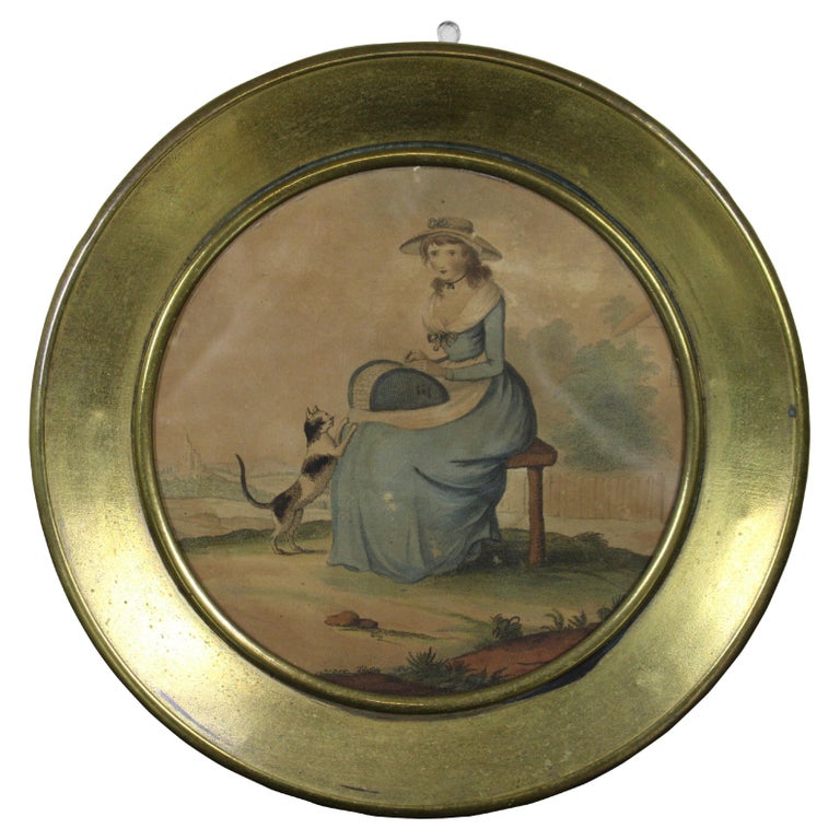 Antique 18th Century American Colored Lithograph Woman in Blue Dress ...