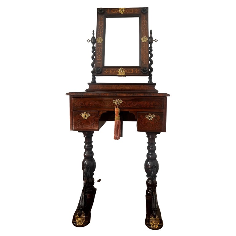 Antique 18th century baroque Dressing Table with Mirror For Sale at 1stDibs
