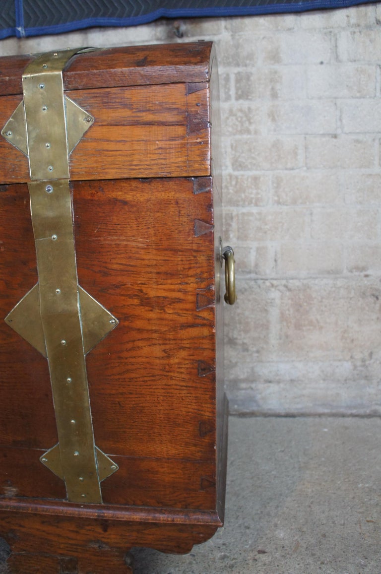 Antique 18th Century Baroque Oak Brass Dome Top Hope Chest Trunk Coffer ...