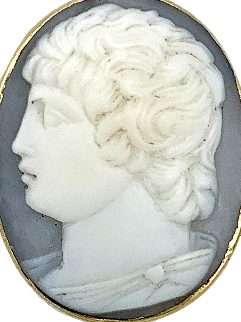 Antique 18th Century Button Cameo of a Young Man Shell Carving Silver ...