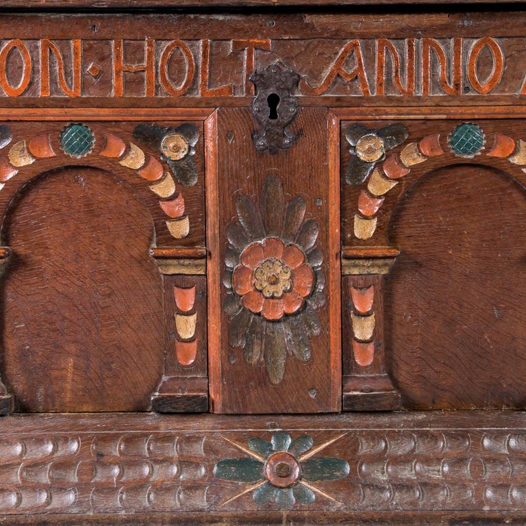 Antique 18th Century Carved and Painted Danish Trunk at 1stDibs