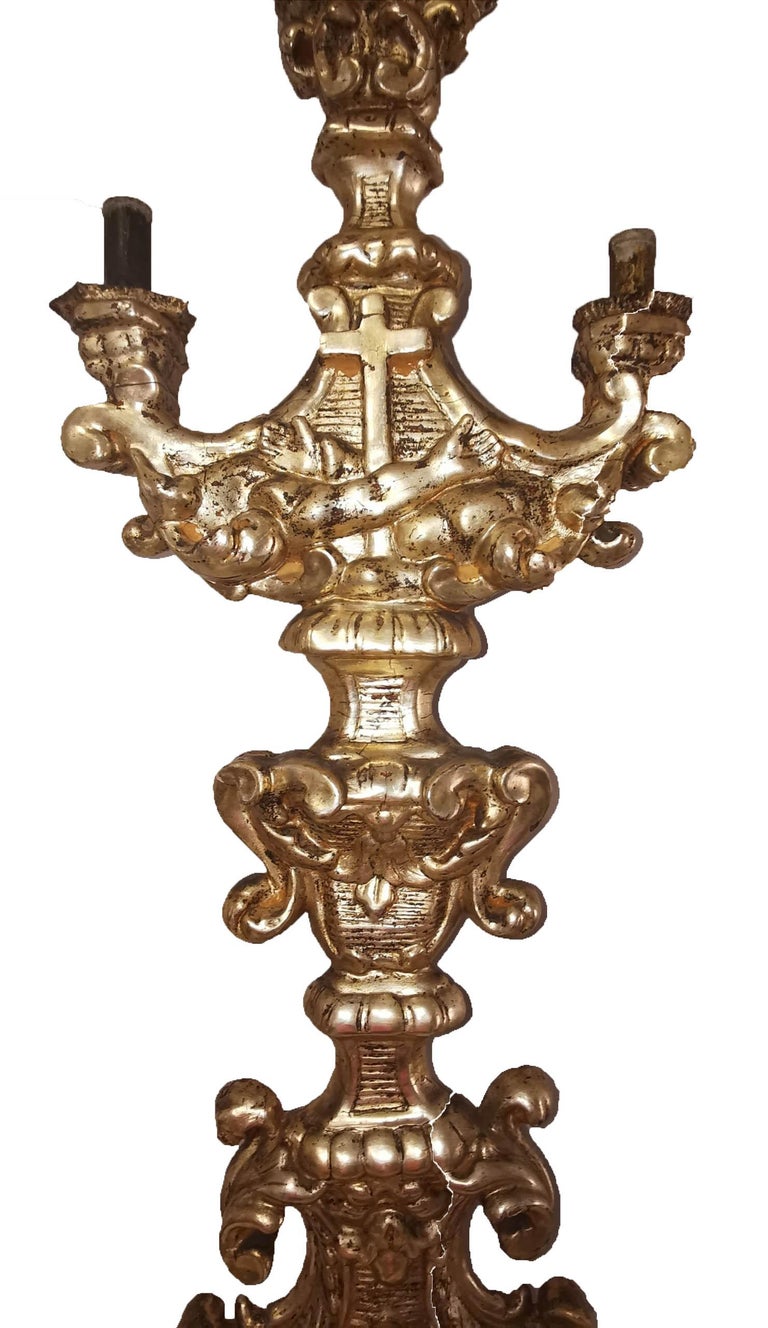 Antique 18th Century Carved Baroque Candlesticks Silvered Giltwood ...