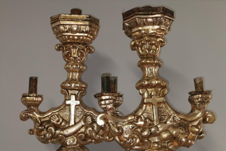 Antique 18th Century Carved Baroque Candlesticks Silvered Giltwood ...