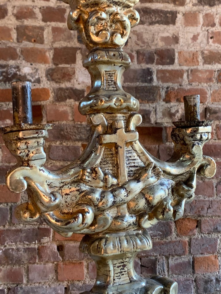 Antique 18th Century Carved Baroque Candlesticks Silvered Giltwood ...
