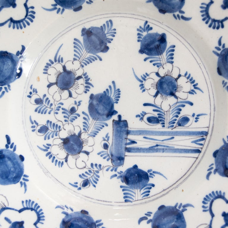 Antique 18th-Century Dutch Delft Faience Floral Plate For Sale at 1stDibs