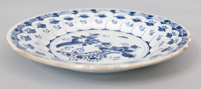 Antique 18th Century Dutch Delft Faience Floral Plate For Sale at 1stDibs