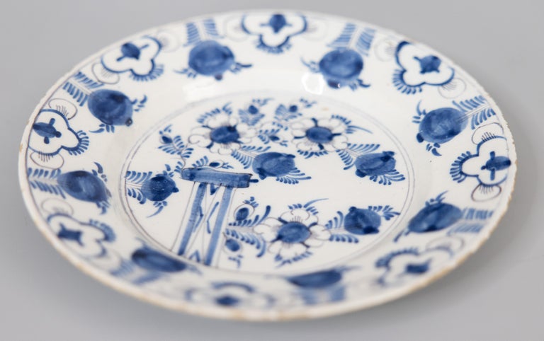 Antique 18th-Century Dutch Delft Faience Floral Plate For Sale at 1stDibs