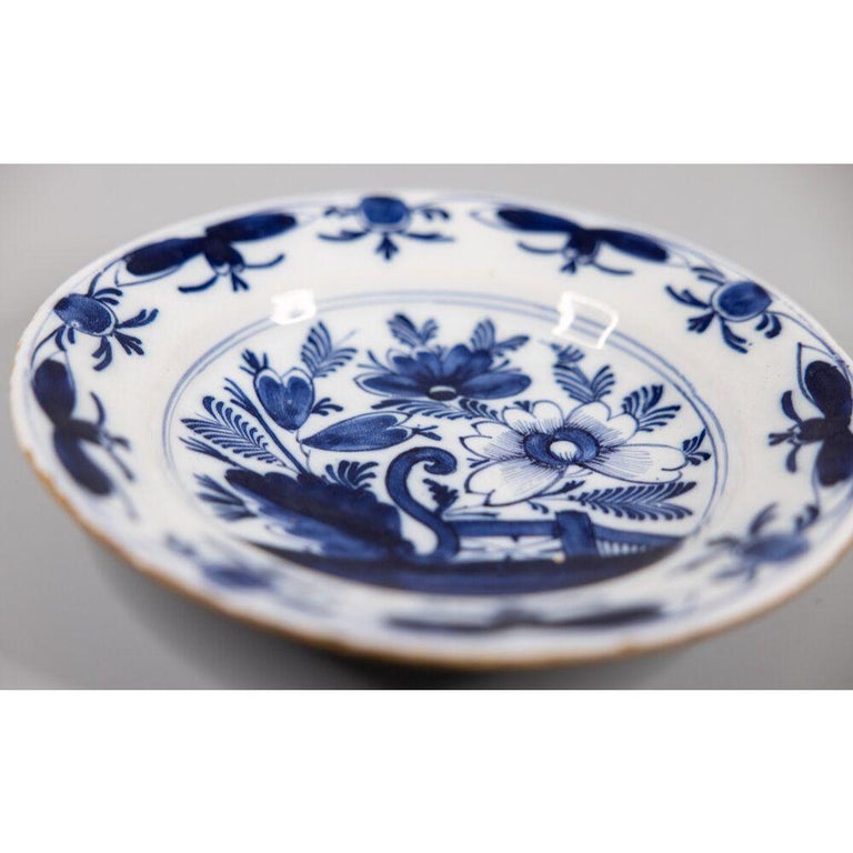 Antique 18th-Century Dutch Delft Floral Plate For Sale at 1stDibs