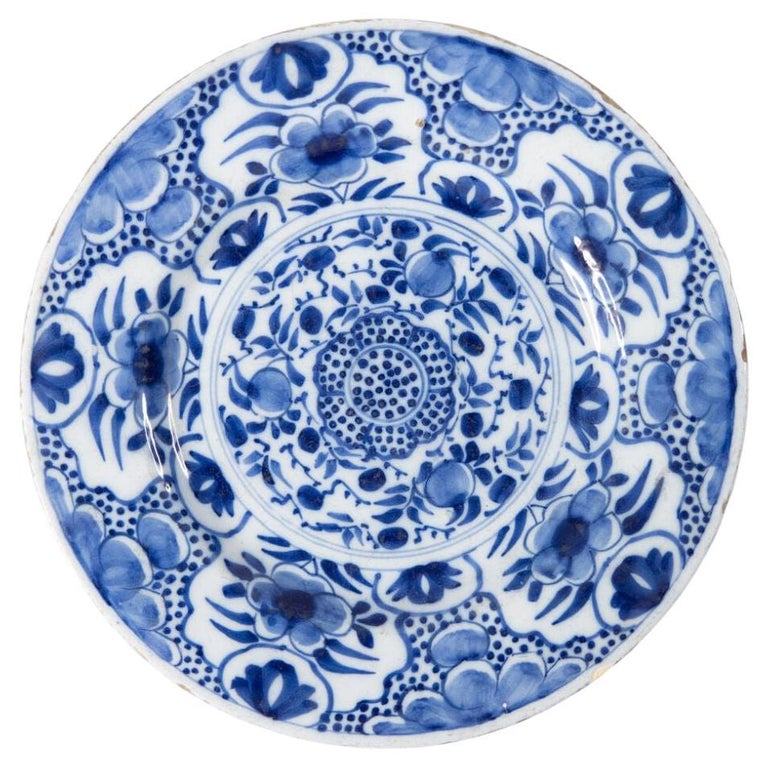 Antique 18th-Century Dutch Delft Floral Plate at 1stDibs