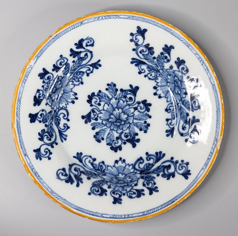 Antique 18th Century Dutch Delft Floral Plates, A Pair For Sale at 1stDibs
