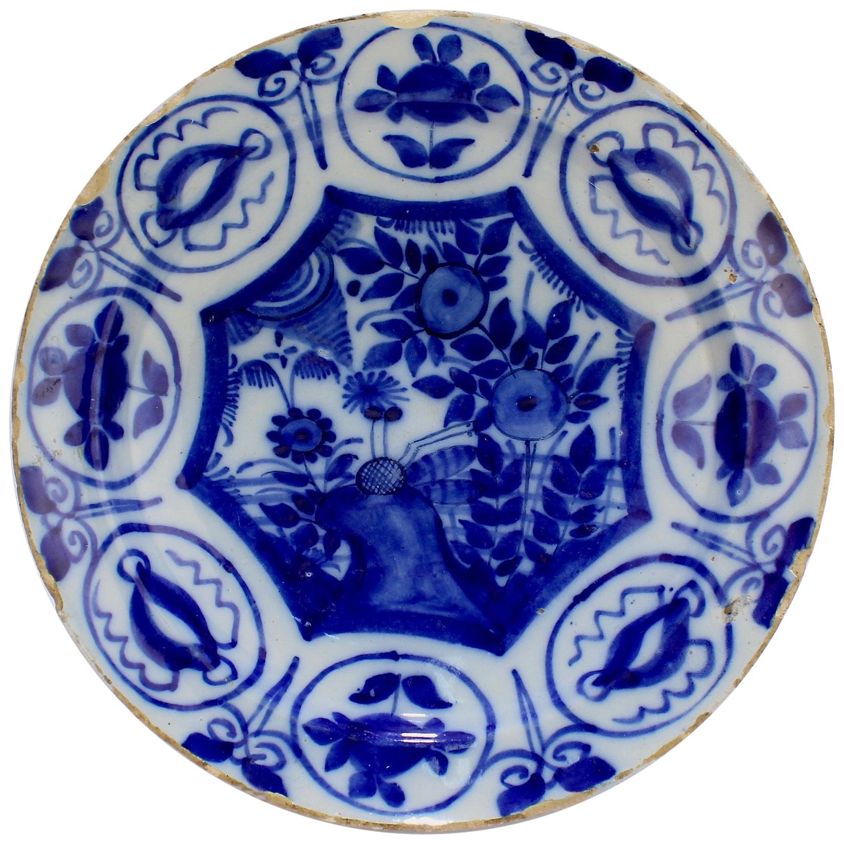 18th Century Dutch Delft Blue Large Charger and Three-Plates at 1stDibs